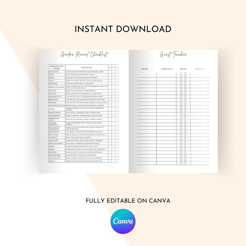 Gender Reveal Checklist Printable, Gender Reveal Planner Printable ...