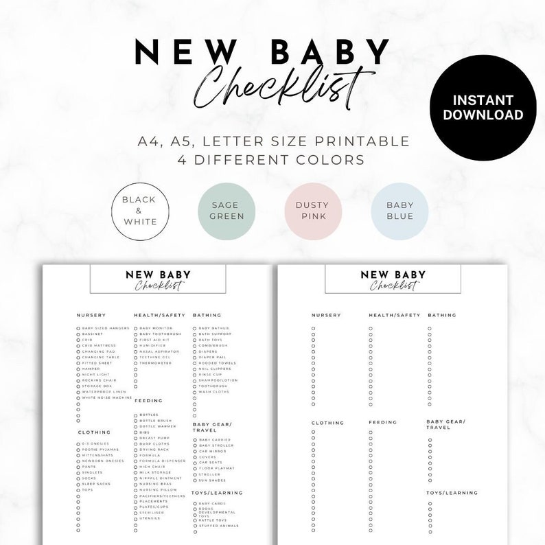 New Baby Checklist Printable, Baby Registry, Baby Essentials Checklist ...
