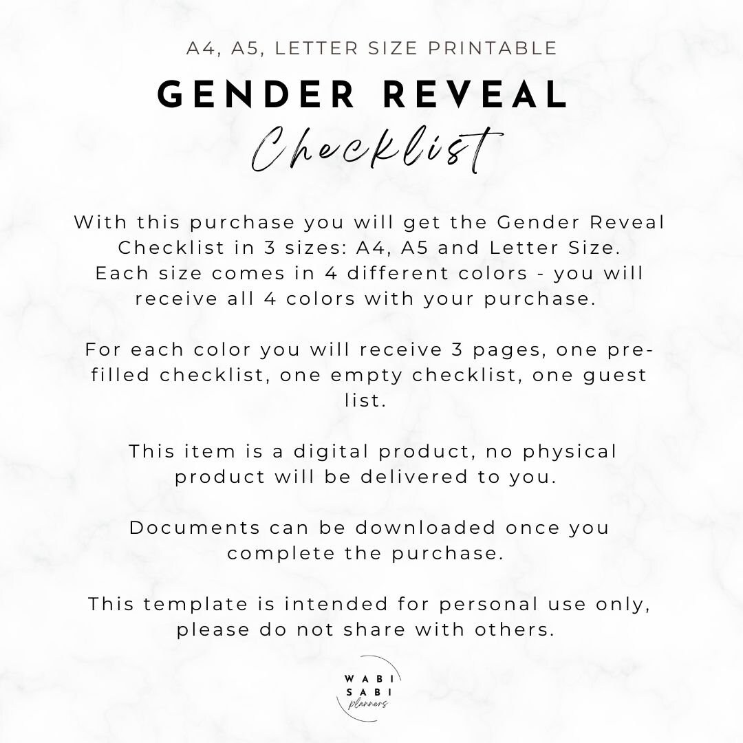 Gender Reveal Checklist Printable, Gender Reveal Planner Printable ...