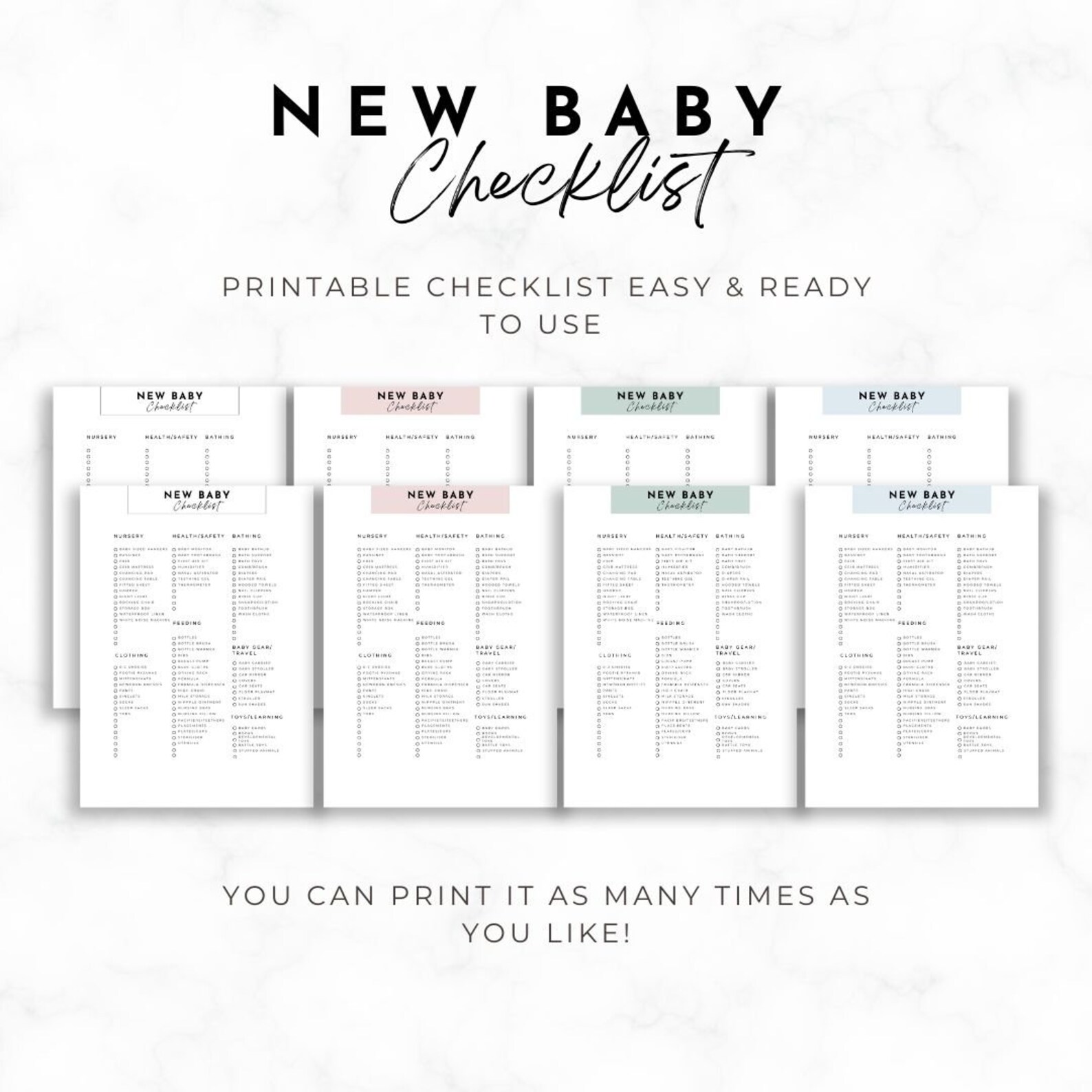 New Baby Checklist Printable, Baby Registry, Baby Essentials Checklist ...