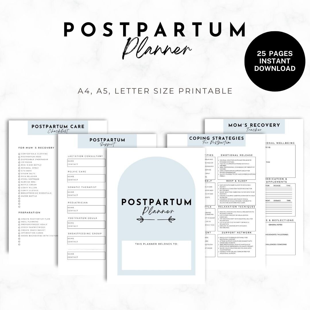 Baby Blue Postpartum Planner Printable, Postpartum Journal, Postpartum ...