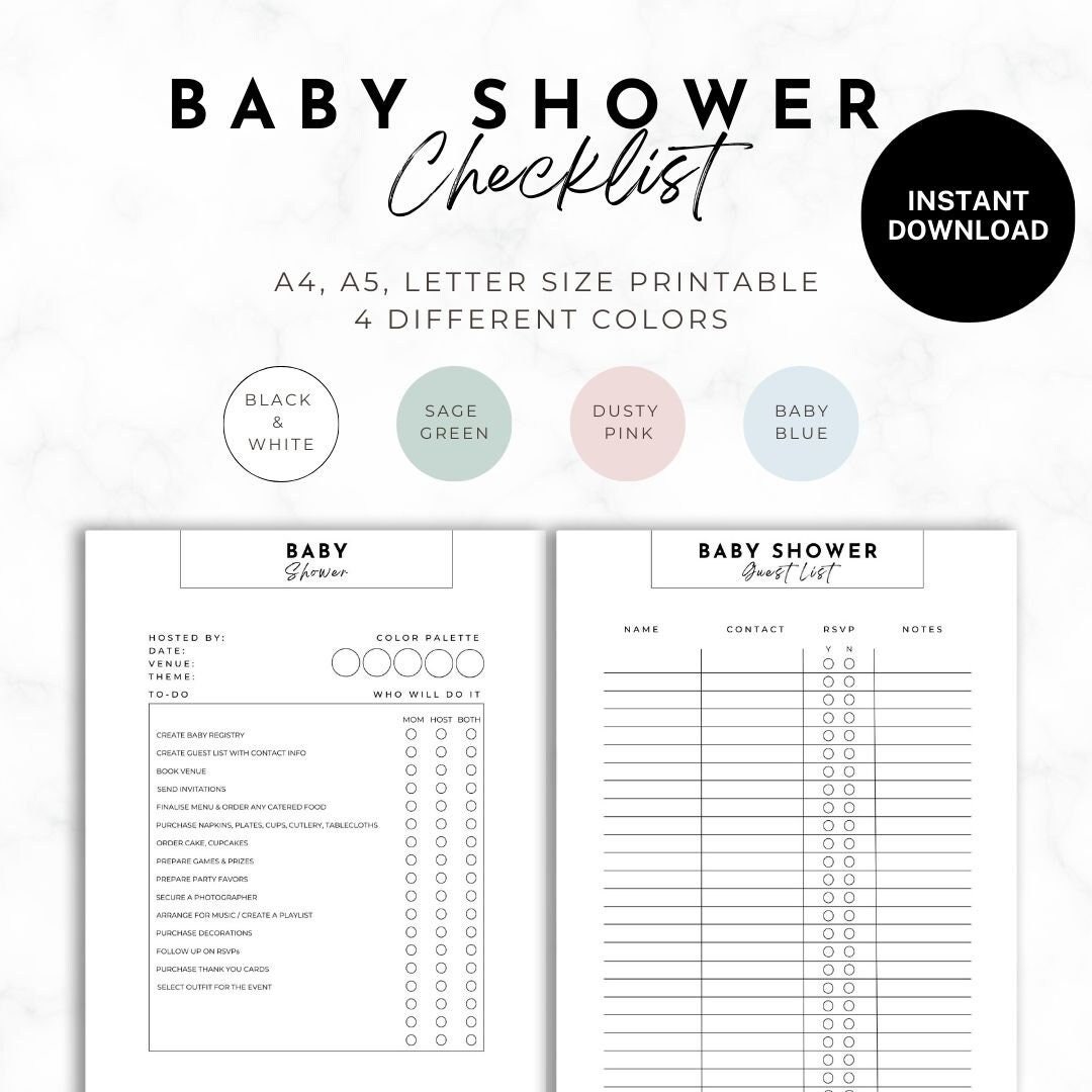 Baby Shower Checklist Printable Baby Shower Planner - Etsy