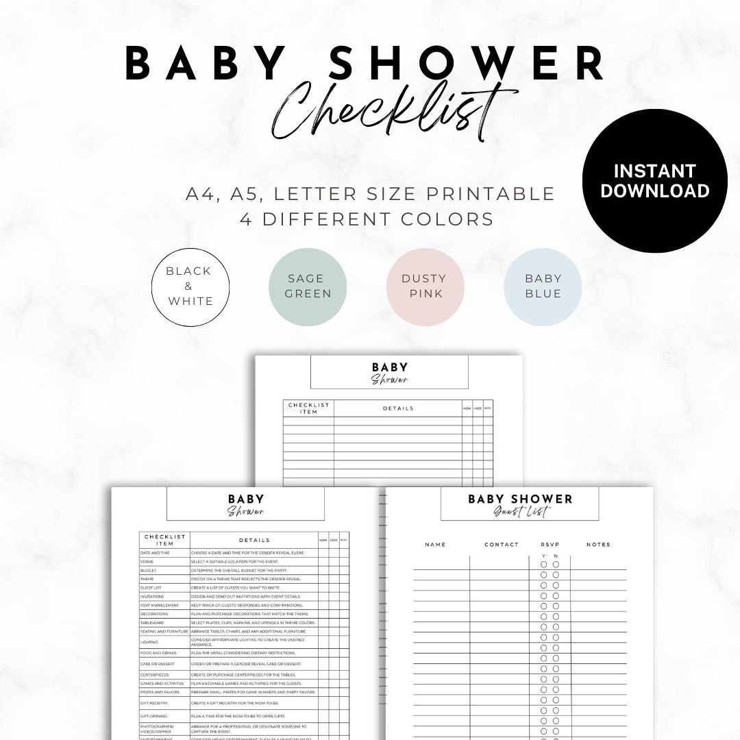 Baby Shower Checklist Printable, Baby Shower Planner Printable, Baby ...