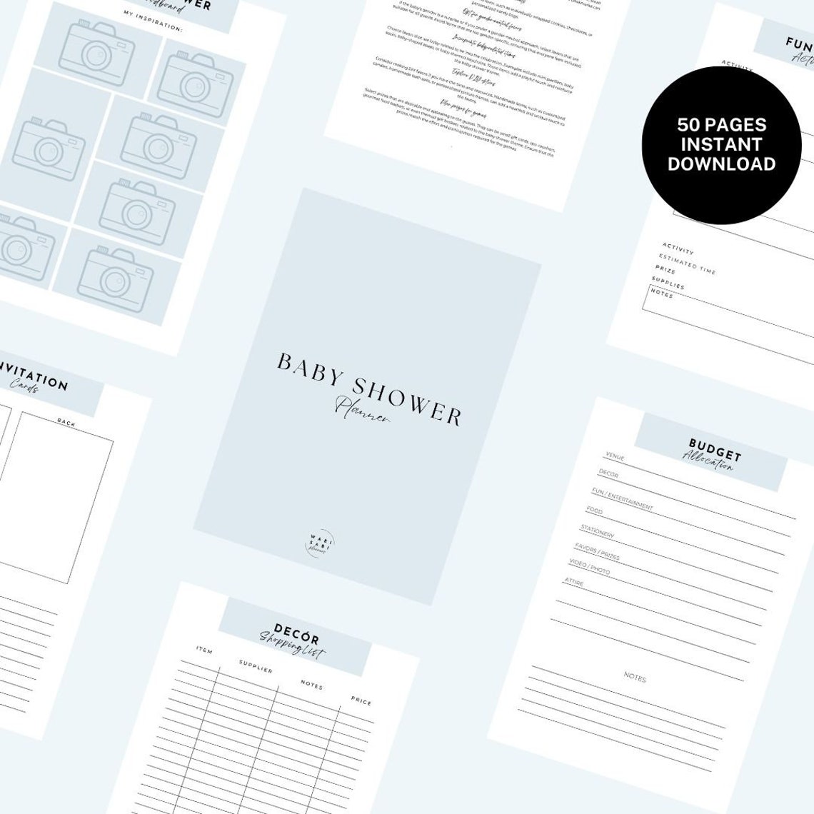 Blue Baby Shower Planner Printable,baby Shower Checklist Printable,baby ...