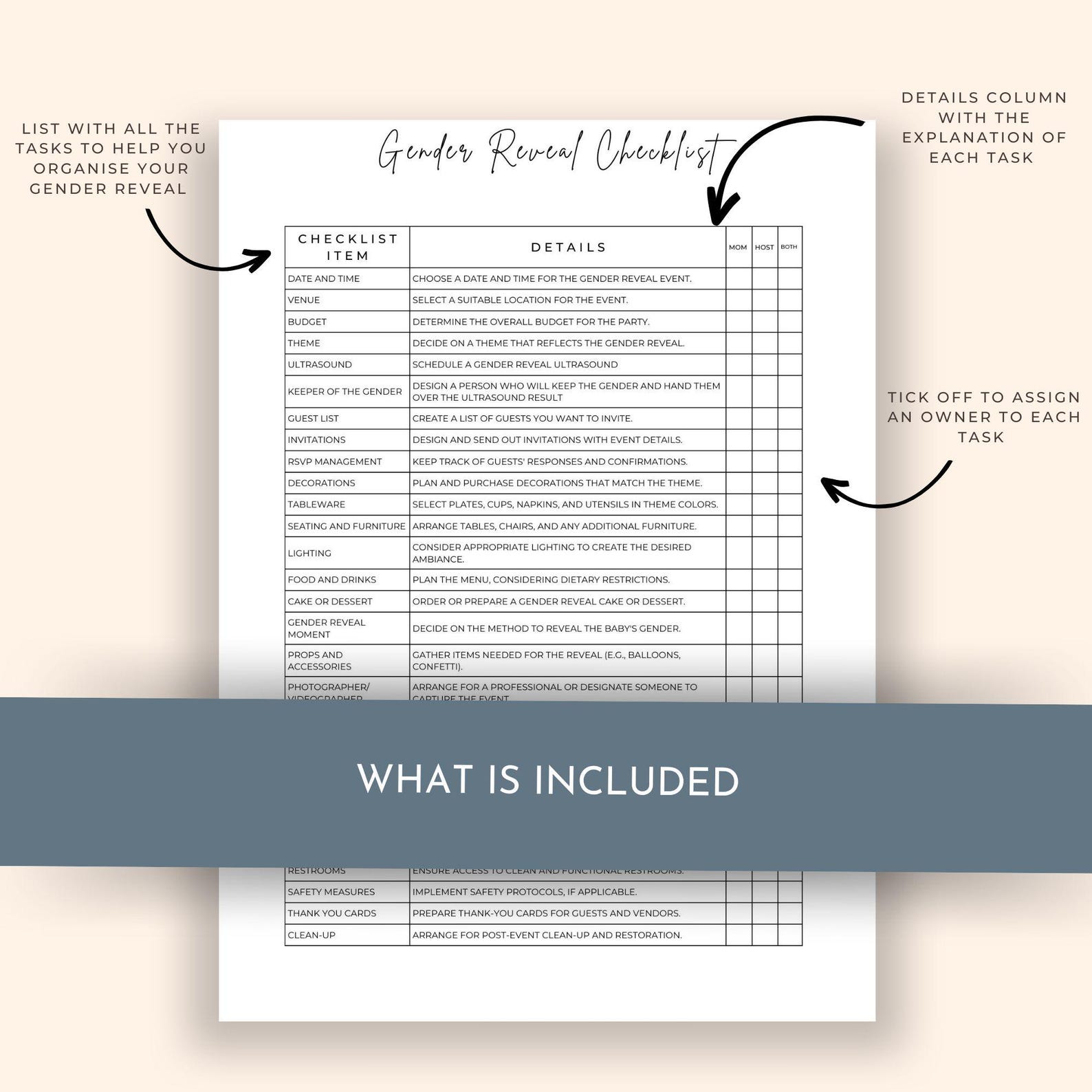 Gender Reveal Checklist Printable, Gender Reveal Planner Printable ...