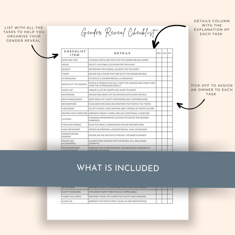 Gender Reveal Checklist Printable, Gender Reveal Planner Printable ...