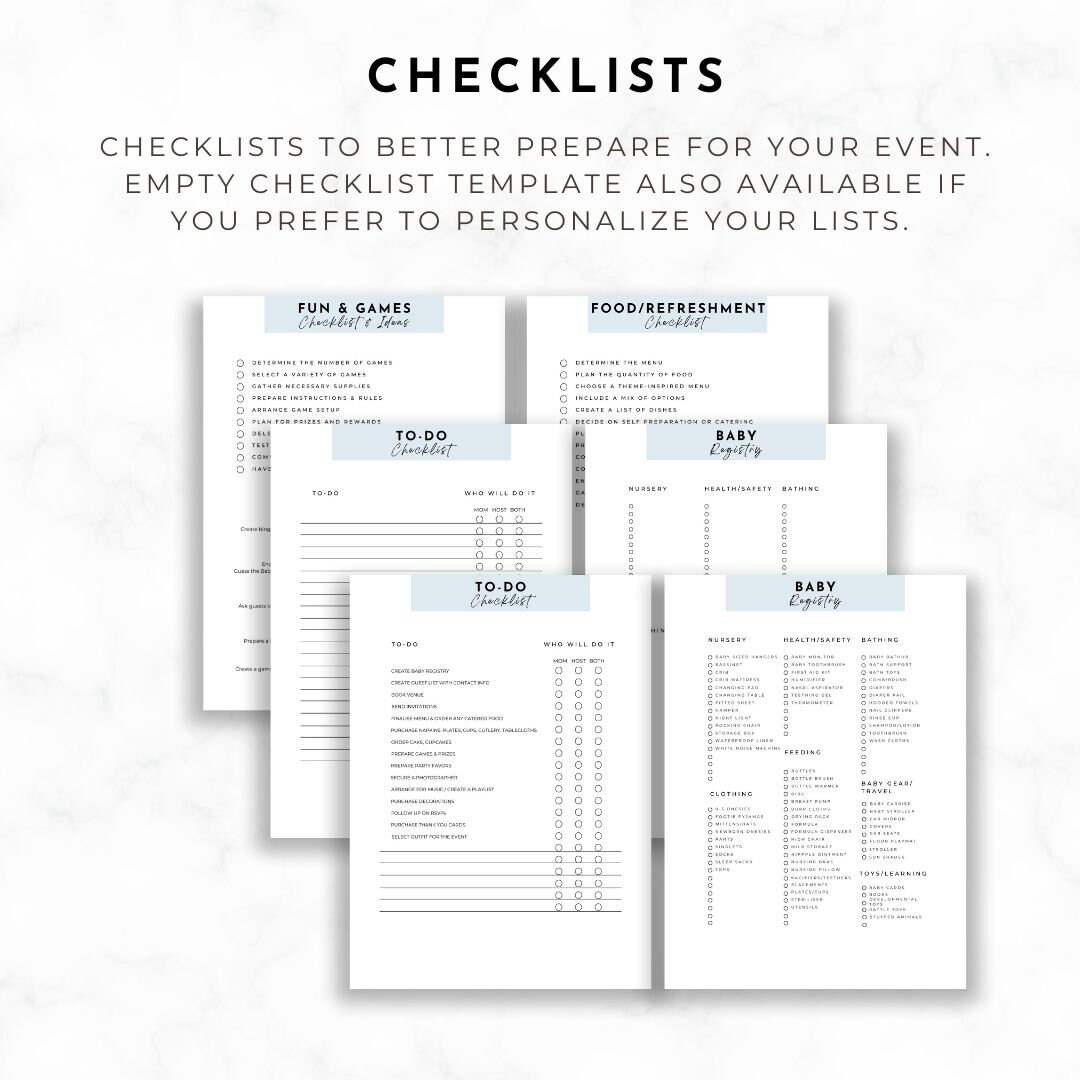 Blue Baby Shower Planner Printable,baby Shower Checklist Printable,baby ...
