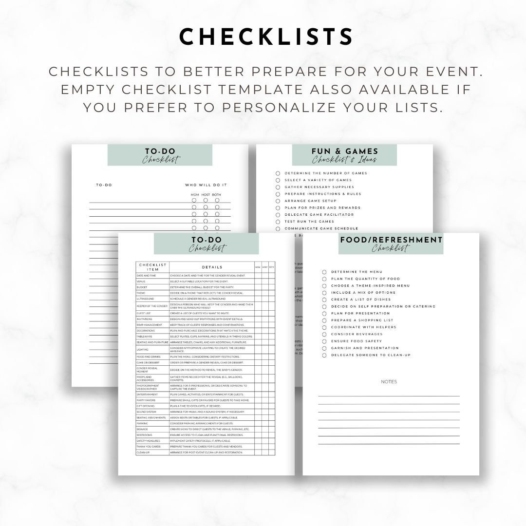 Gender Reveal Planner Printable, Gender Reveal Checklist Printable ...