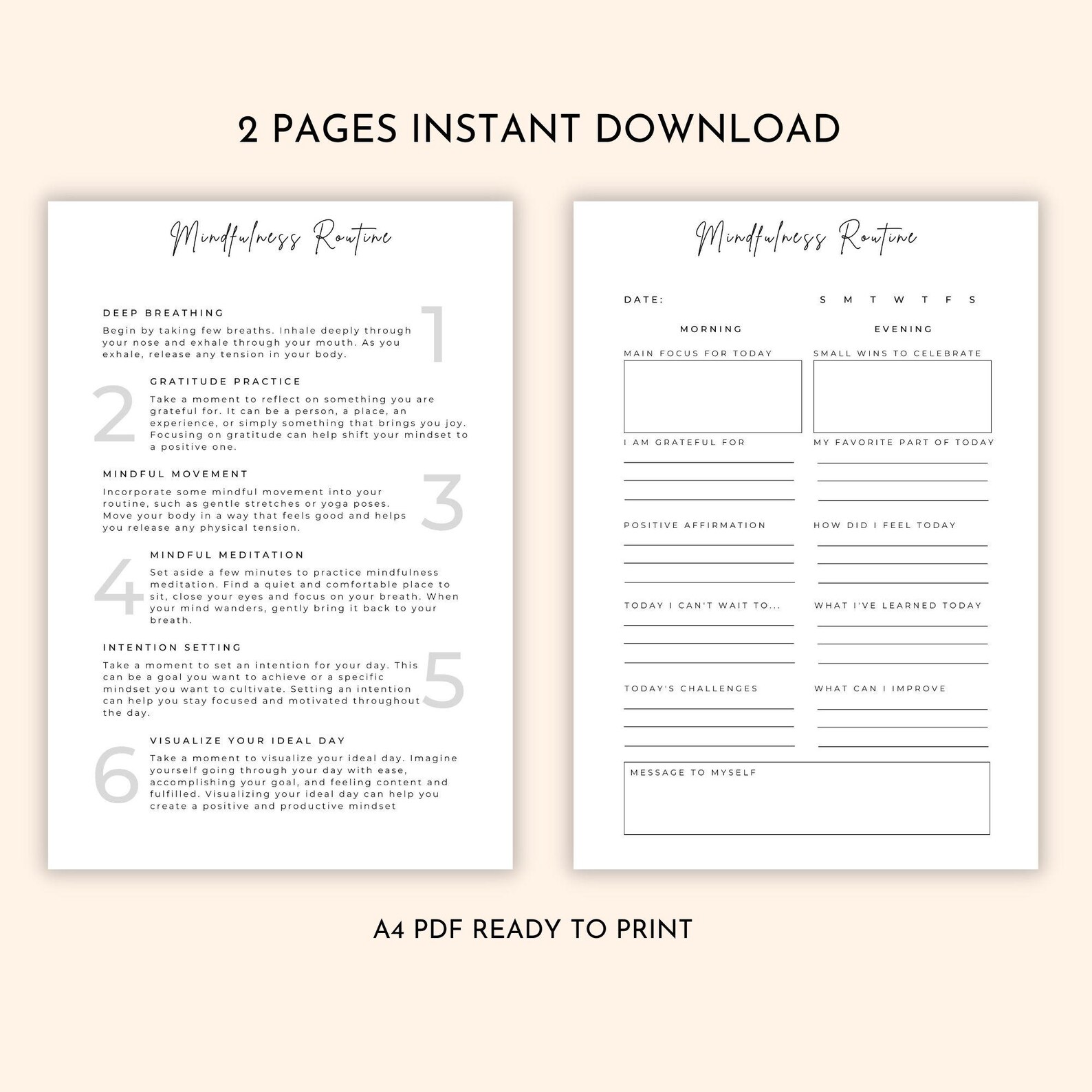 Mindfulness Routine Printable, Printable Gratitude Journal, Daily ...
