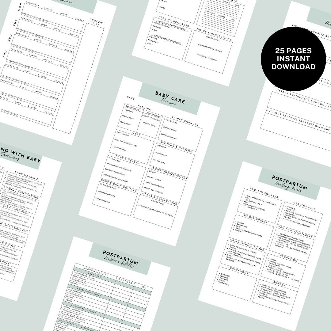 Sage Green Postpartum Planner Printable, Postpartum Journal, Postpartum ...