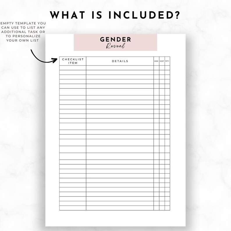 Gender Reveal Checklist Printable, Gender Reveal Planner Printable ...