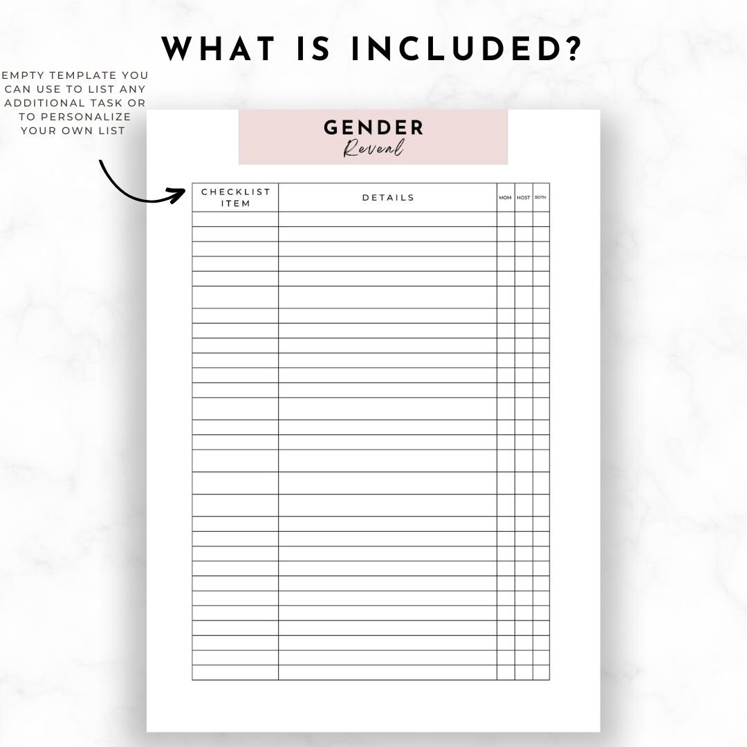 Gender Reveal Checklist Printable, Gender Reveal Planner Printable ...