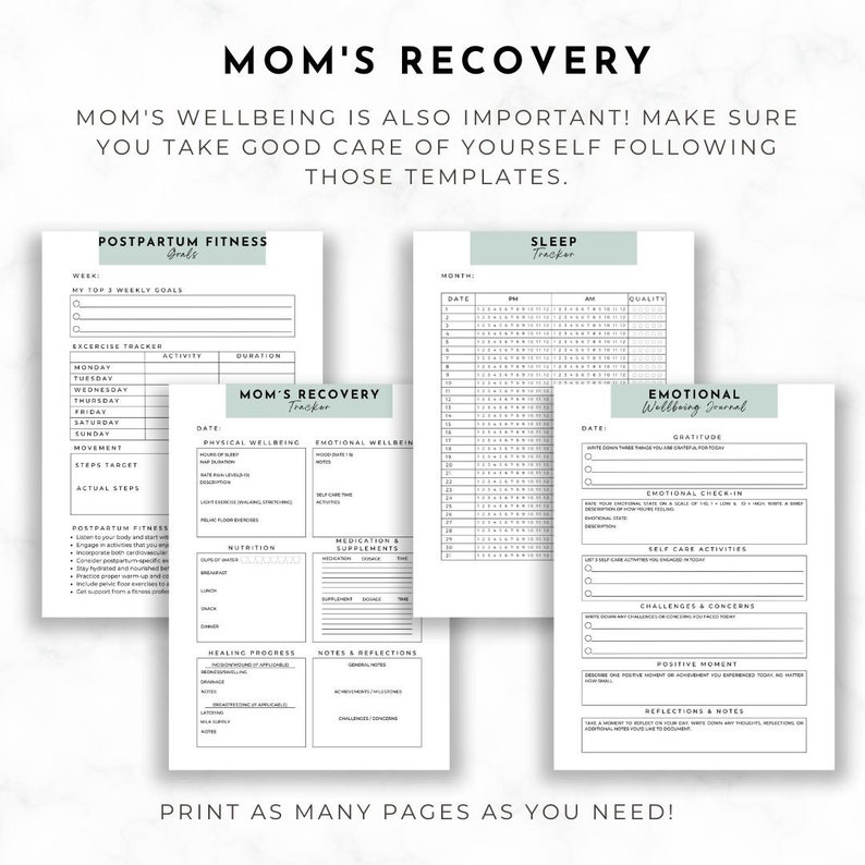 Sage Green Postpartum Planner Printable, Postpartum Journal, Postpartum ...