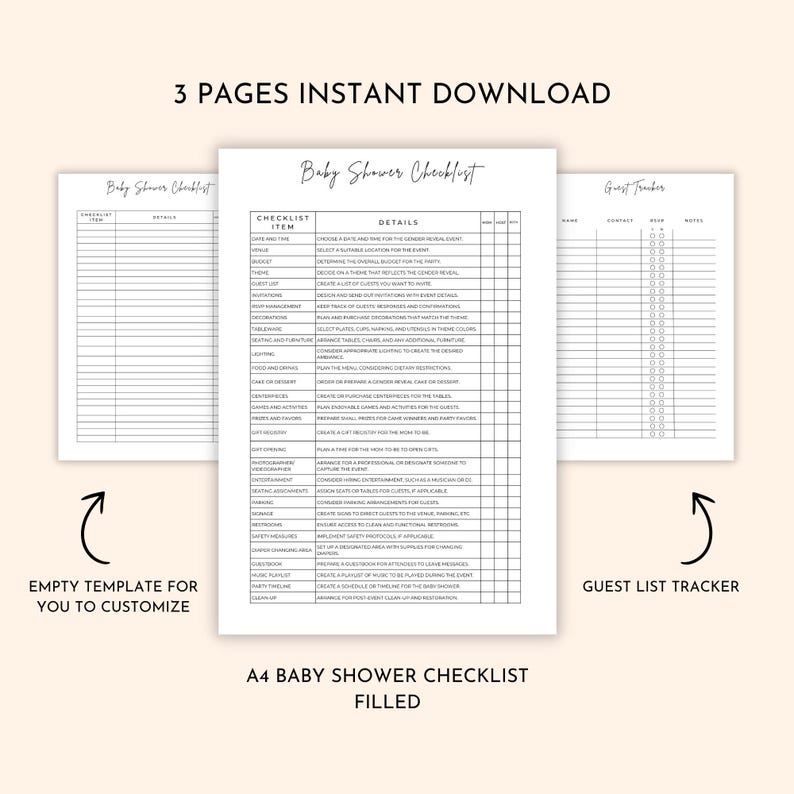 Baby Shower Checklist Printable, Baby Shower Planner Printable, Baby ...