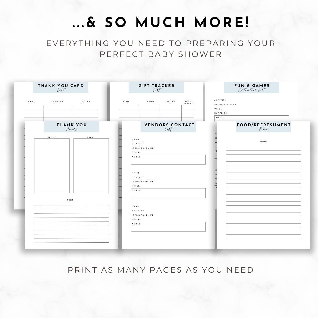 Blue Baby Shower Planner Printable,baby Shower Checklist Printable,baby ...