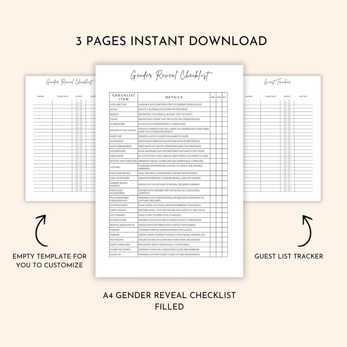 Gender Reveal Checklist Printable, Gender Reveal Planner Printable ...