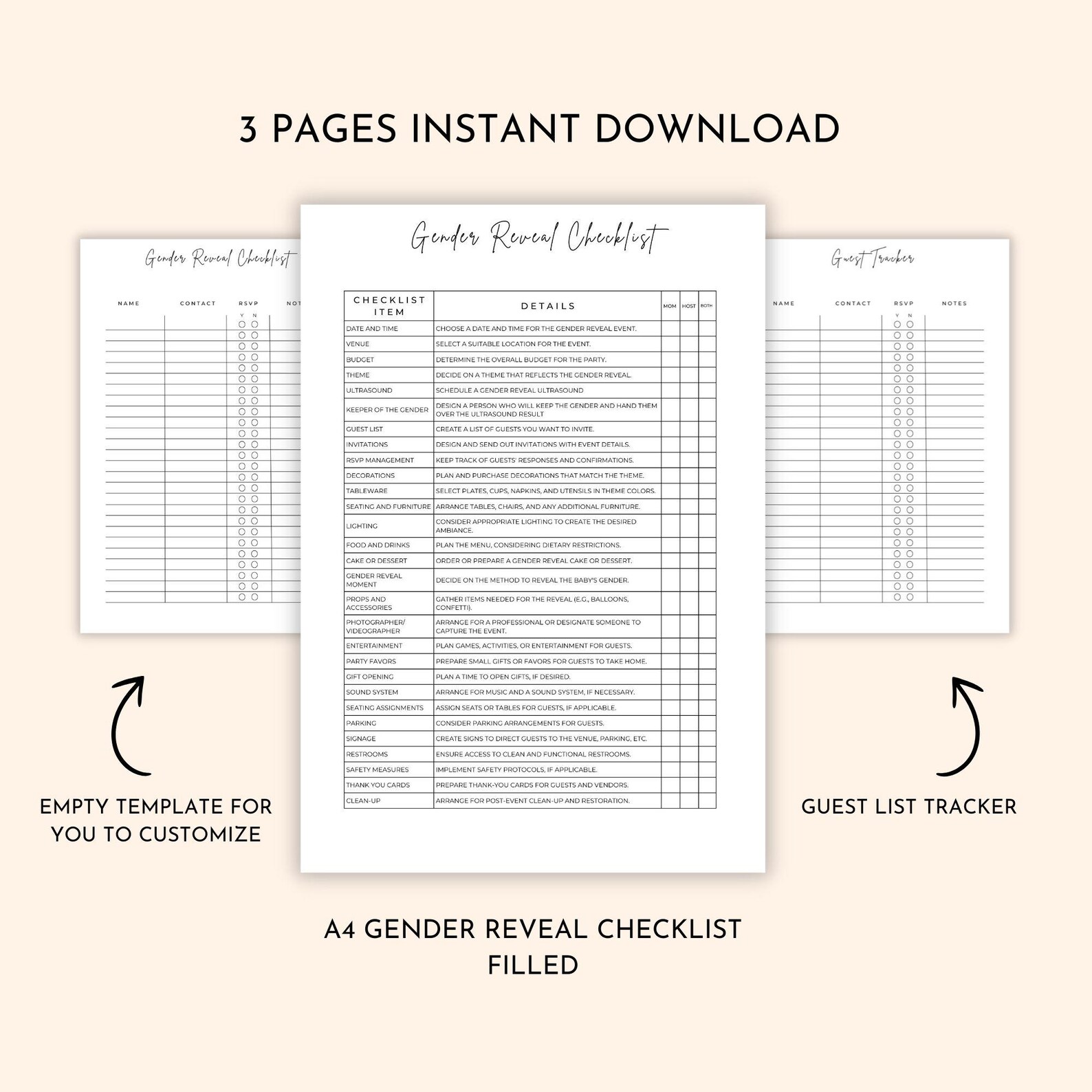 Gender Reveal Checklist Printable, Gender Reveal Planner Printable ...