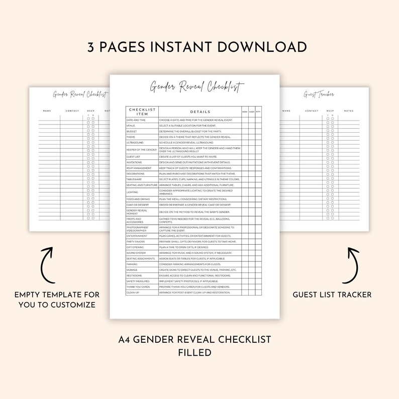 Gender Reveal Checklist Printable, Gender Reveal Planner Printable ...