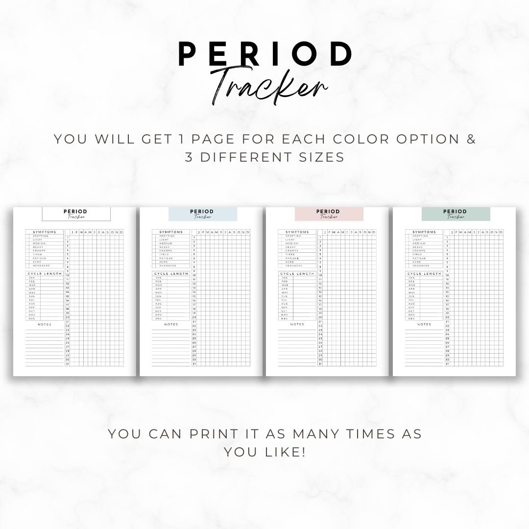 Printable Period Tracker, Symptom Tracker, Period Journal, Ovulation ...