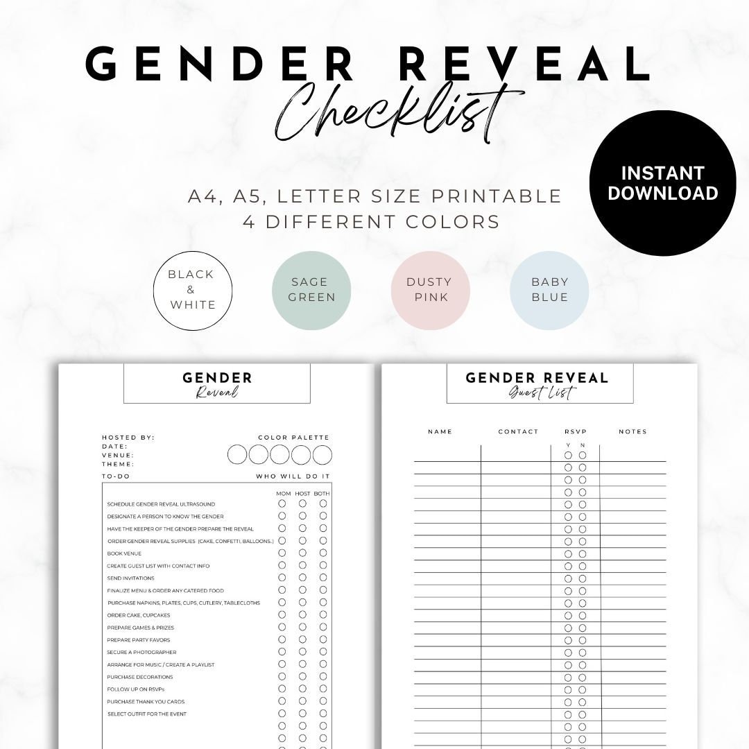 Gender Reveal Checklist Printable Gender Reveal Planner - Etsy