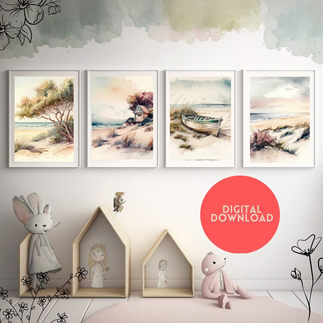 Digital Poster Set of 4 1 Beach Digital Art Beach Sea 2x Hut Download Directly - Etsy