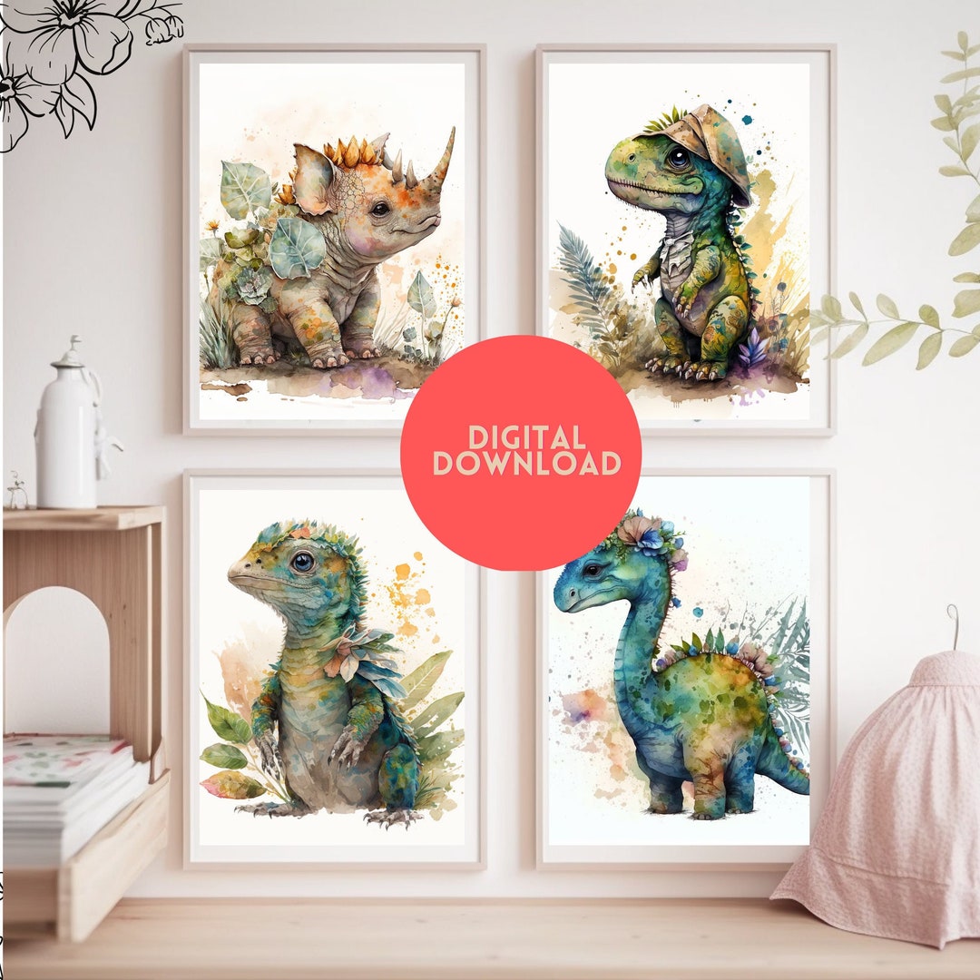 Digital Poster Set of 4 Dinosaurs Digital Art T Rex Long Neck ...