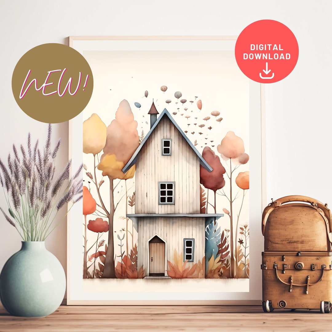 Colorful Hut Digital Poster Digital Art Hut House Watercolor Download ...