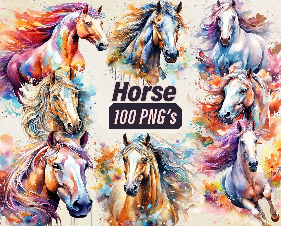 Watercolor Horse Clipart Bundle 100 Png's, Magical Enchanting Horse ...