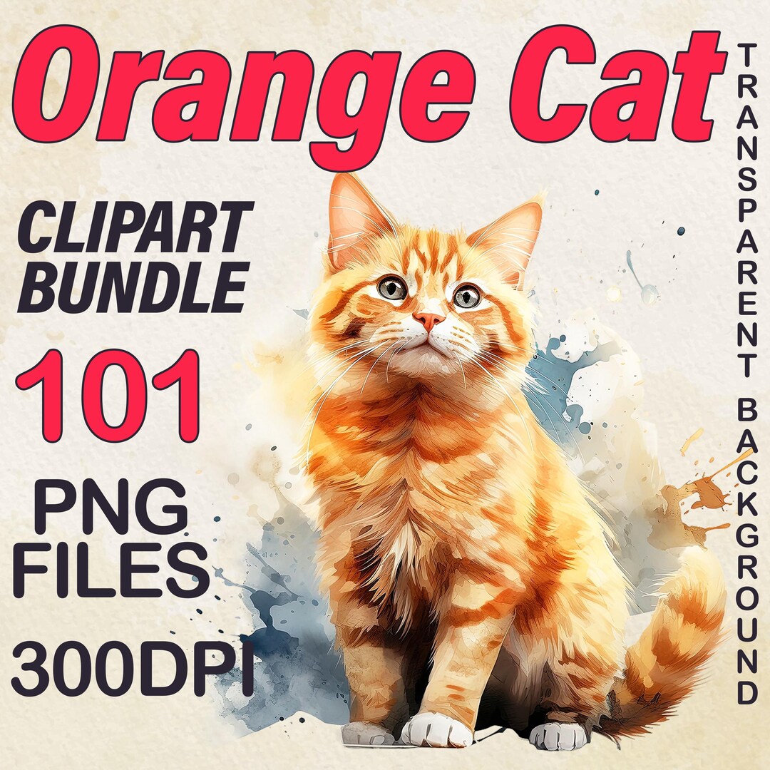 Watercolor Orange Cat Clipart Bundle - 101 Png's, Animal Clipart, Cat ...