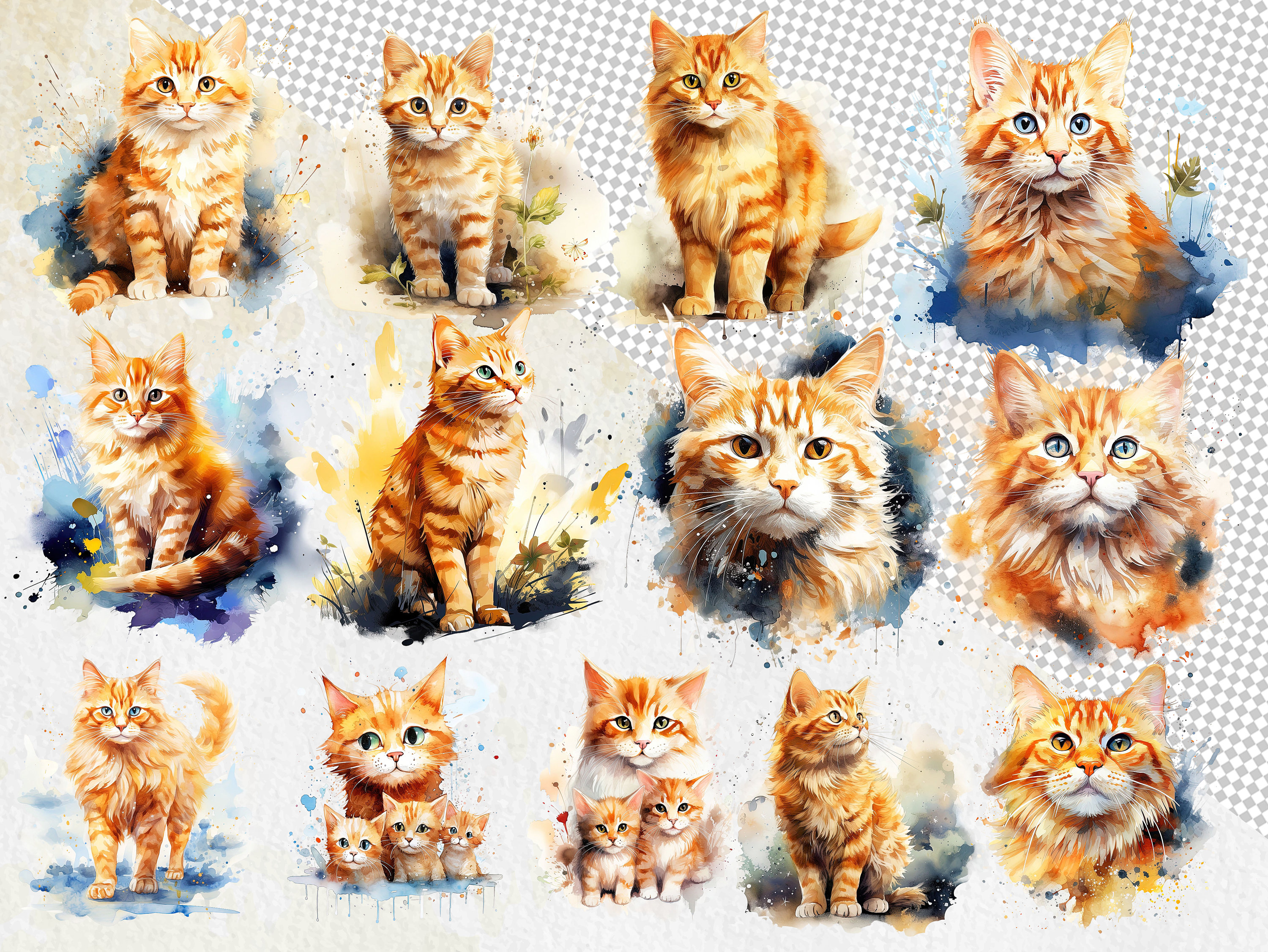 Watercolor Orange Cat Clipart Bundle 101 Png's Animal - Etsy