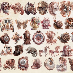 Watercolor Steampunk Clipart Bundle - 342 Png's, Vintage Gears ...
