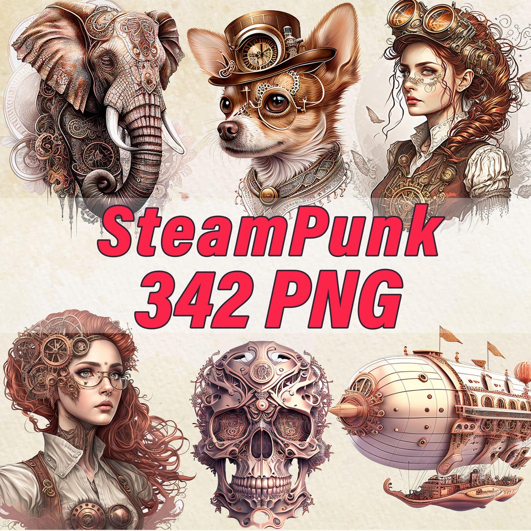 Watercolor Steampunk Clipart Bundle - 342 Png's, Vintage Gears ...