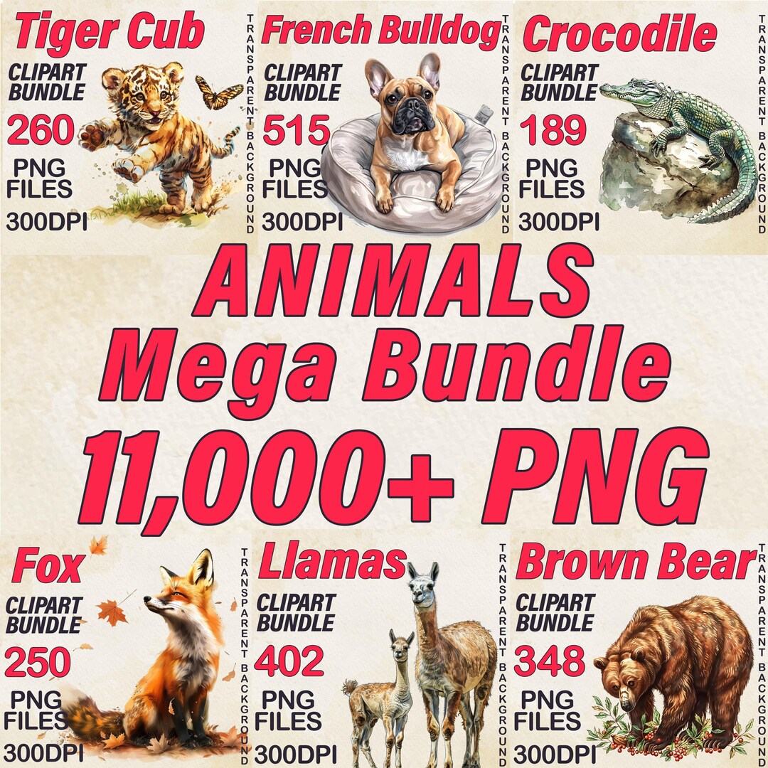 Animal Mega Clipart Bundle - 11,000+ Png's, Wildlife Graphics, Cute ...