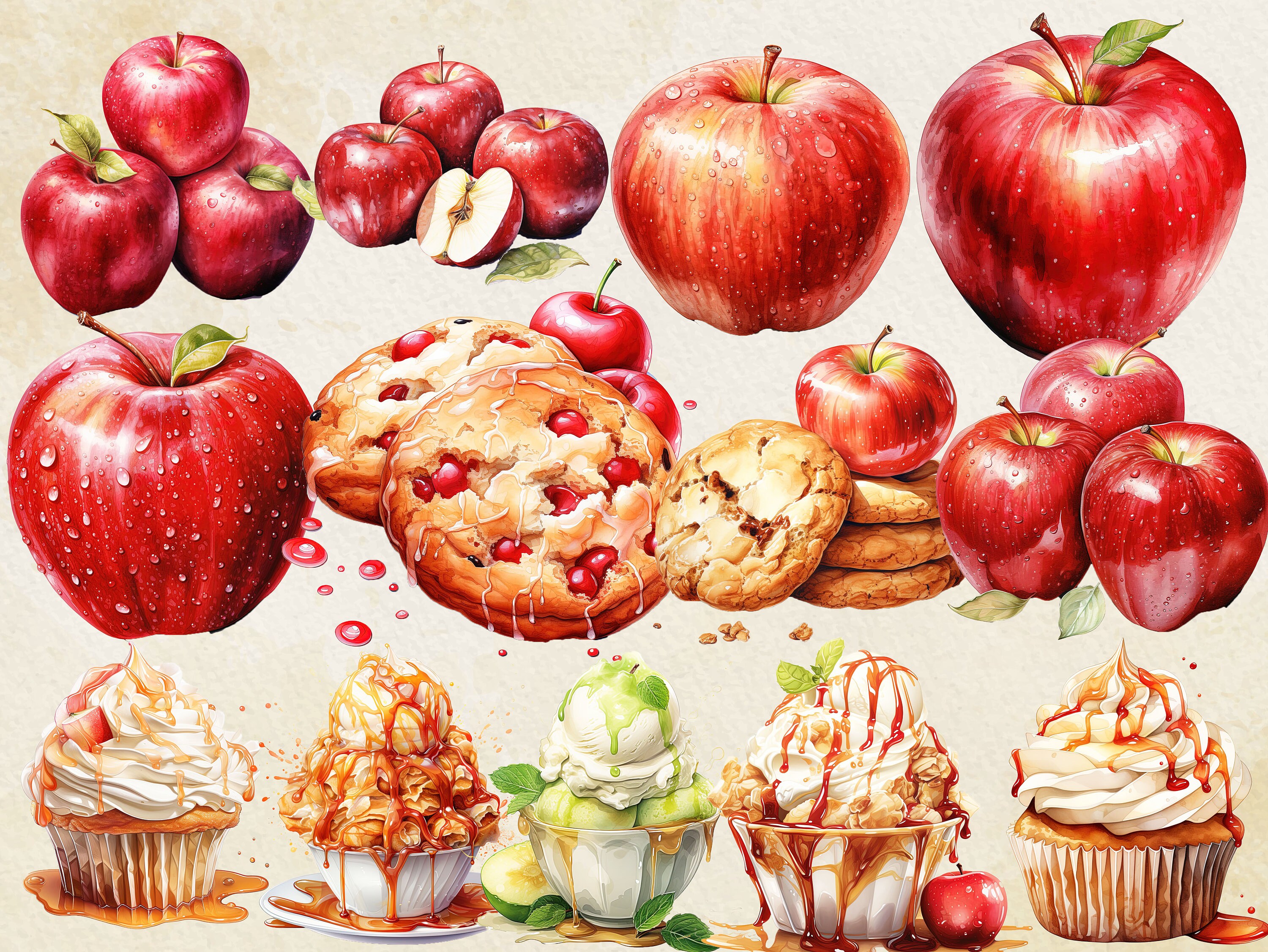 Watercolor Apple Clipart Bundle 122 Png's Refreshing Summer Apple Sweet ...