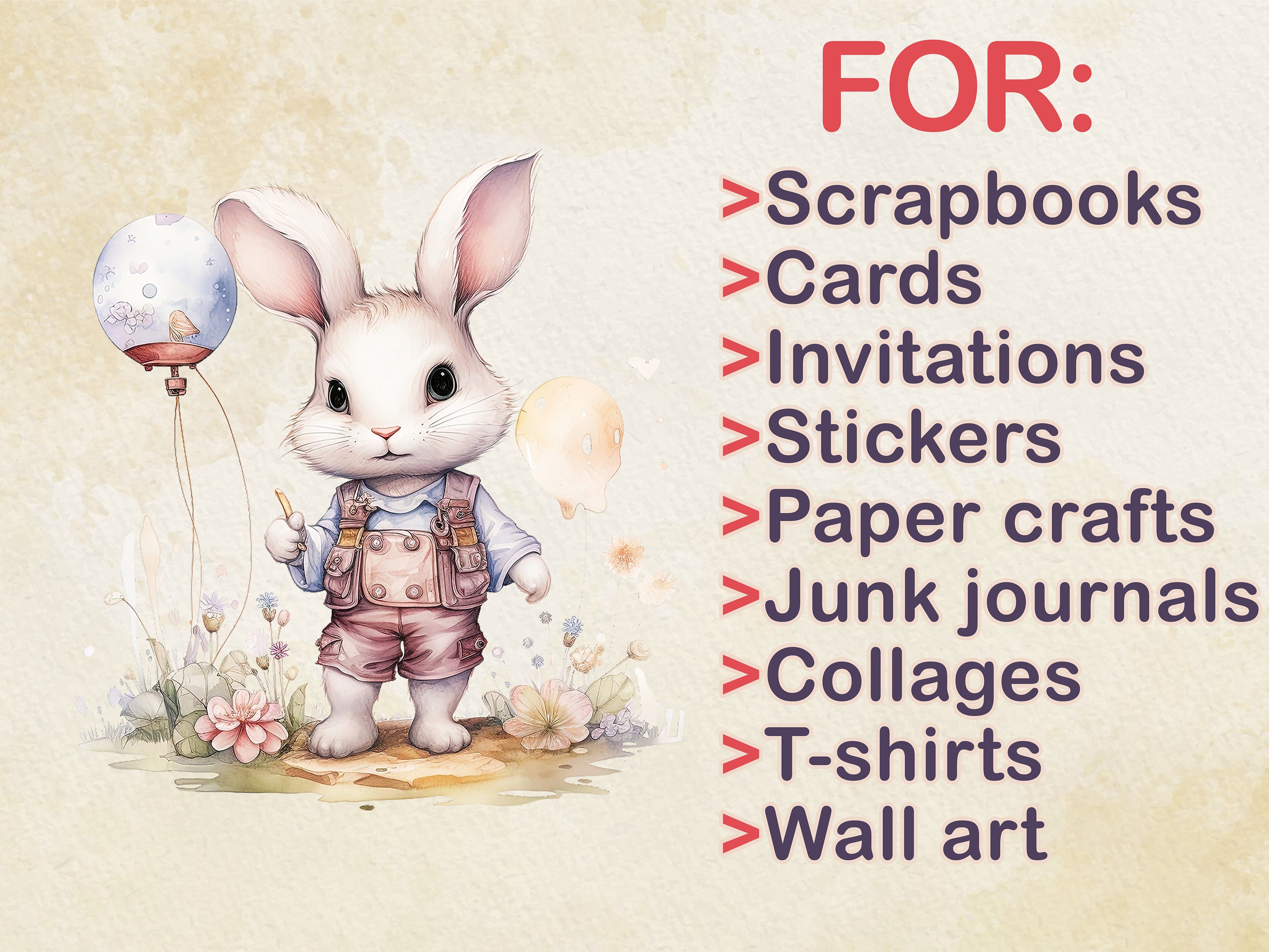 Watercolor Bunny Clipart Bundle 100 Png's, Adorable Rabbits, Cute Bunny ...