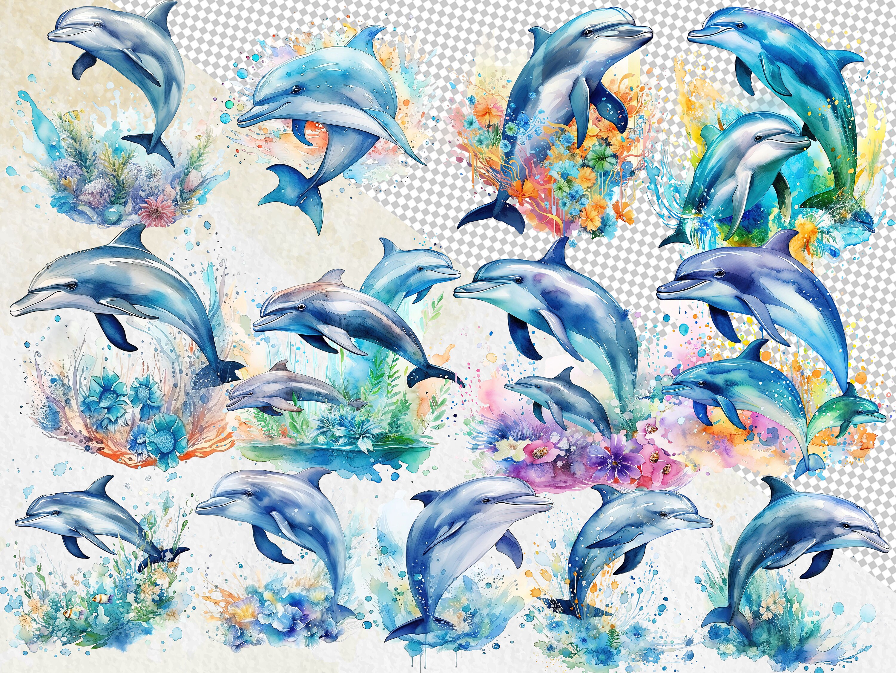 Watercolor Dolphin Clipart Bundle 101 Png's, Magical Enchanting Dolphin ...