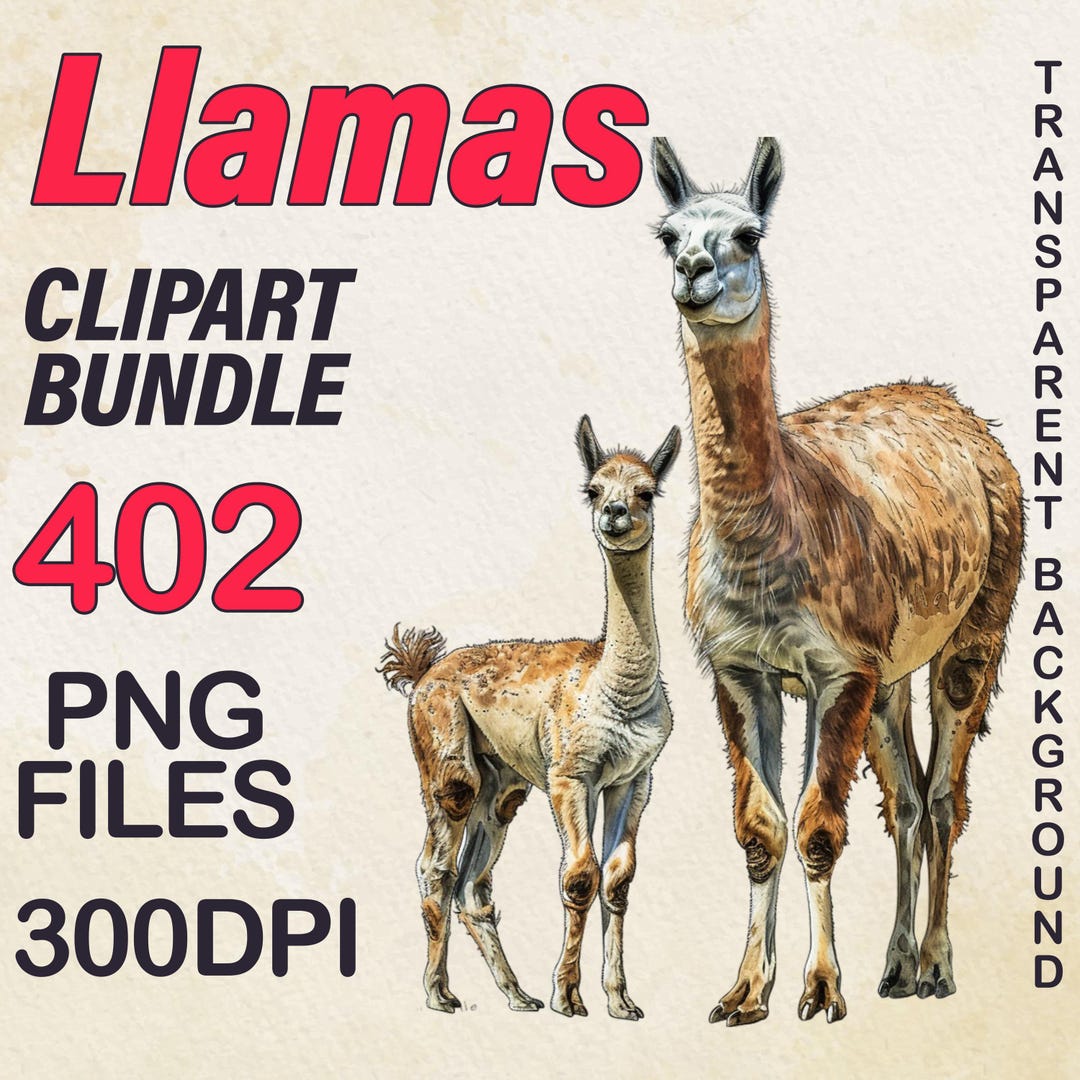 Watercolor Llamas Clipart Bundle 402 Png's, Llamas Graphics, Domestic ...
