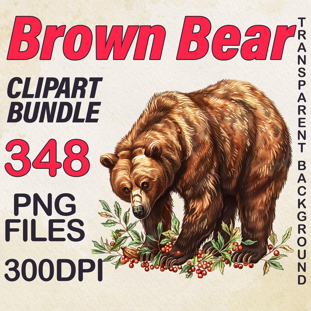 Watercolor Brown Bear Clipart Bundle 348 Png's, Brown Bear Graphics ...