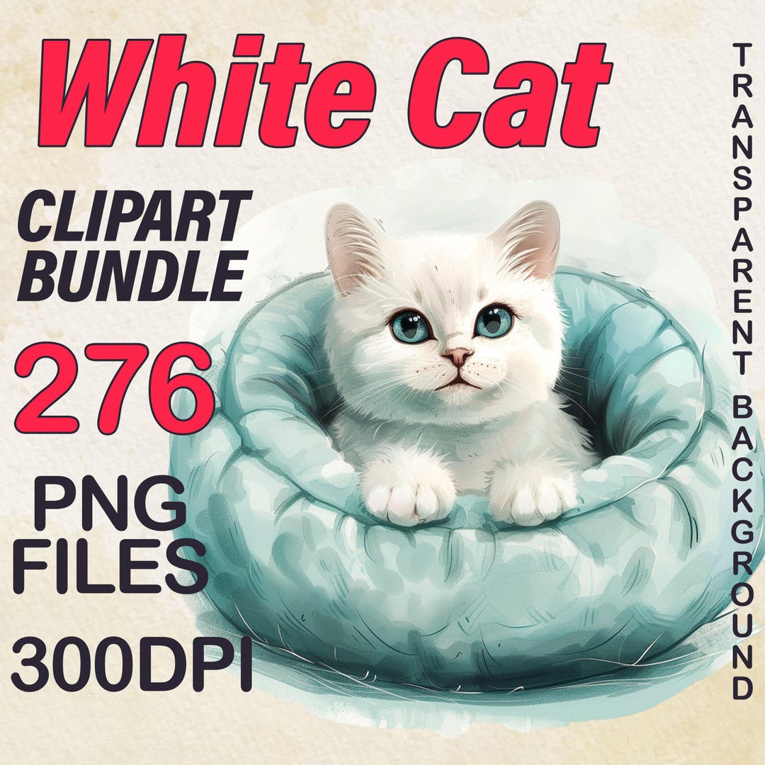 Watercolor White Cat Clipart Bundle - 276 Png's, Beautiful Floral ...