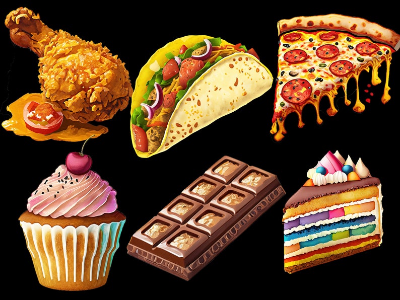 Watercolor Junk Food Clipart Bundel 150transparent PNG Digital Image ...
