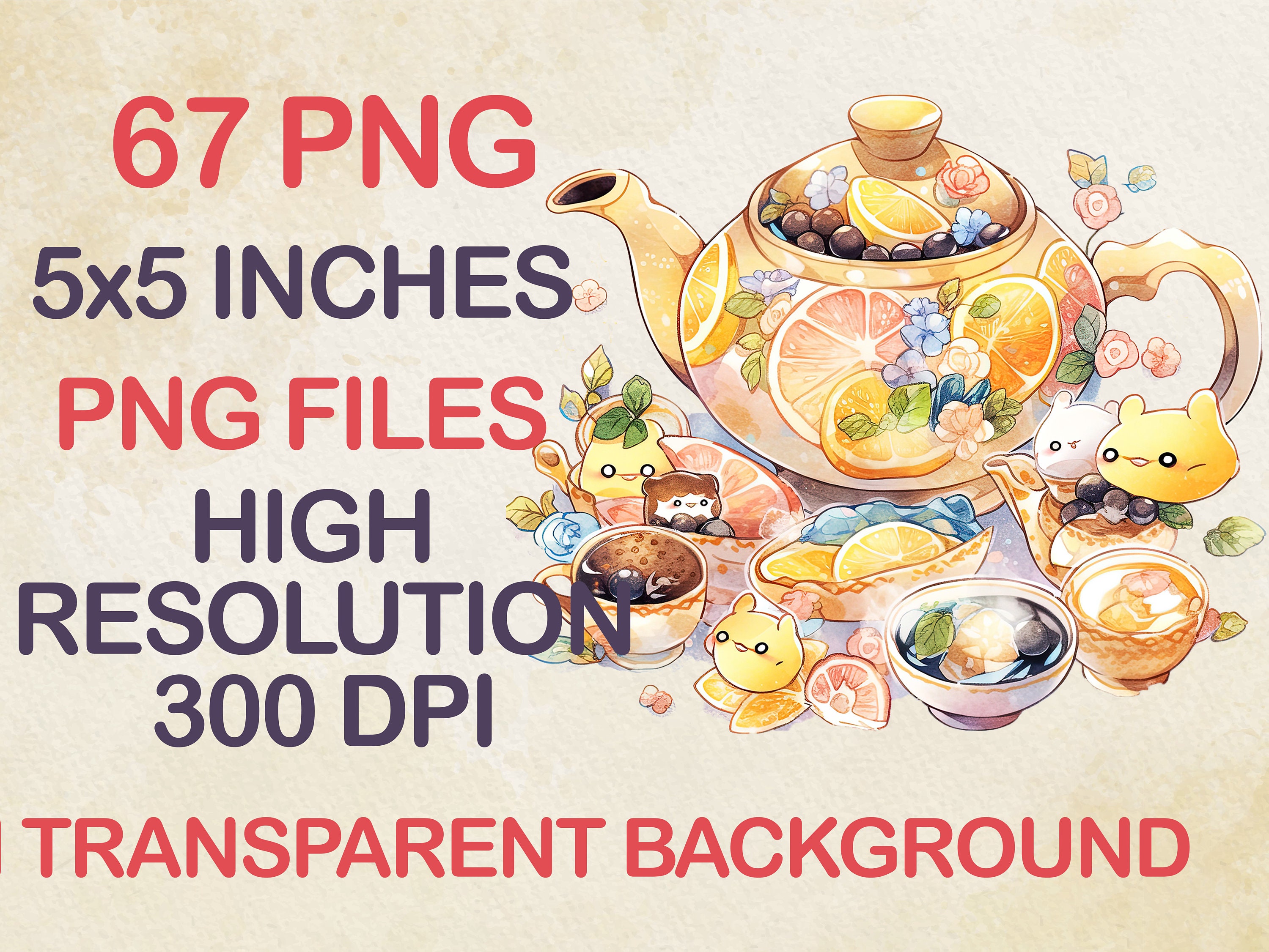 Watercolor Tea Party Clipart Bundle 67 Png's ,floral Vintage Teacups ...