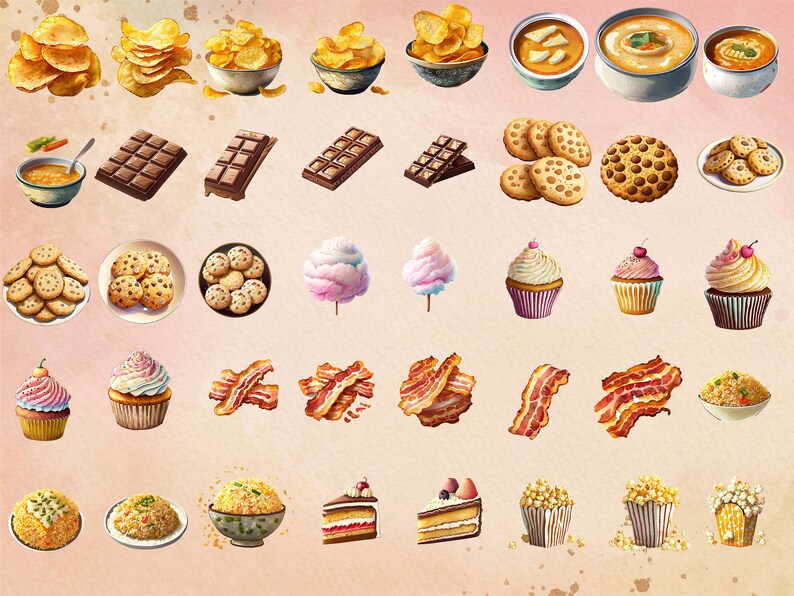 Watercolor Junk Food Clipart Bundel 150transparent PNG Digital Image ...
