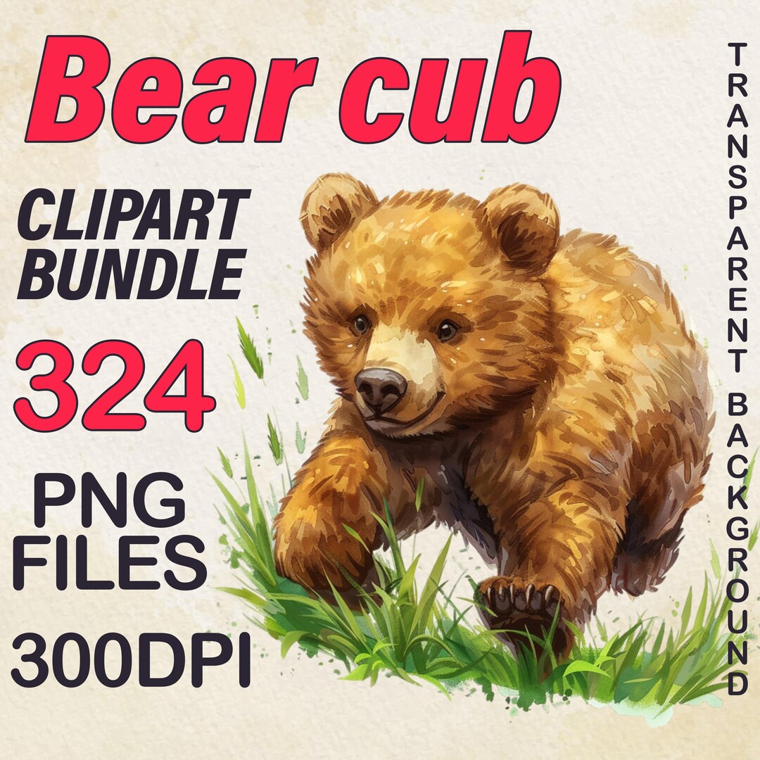 Watercolor Bear Cub Clipart Bundle 324 Png's, Bear Cub Graphics, Wild ...