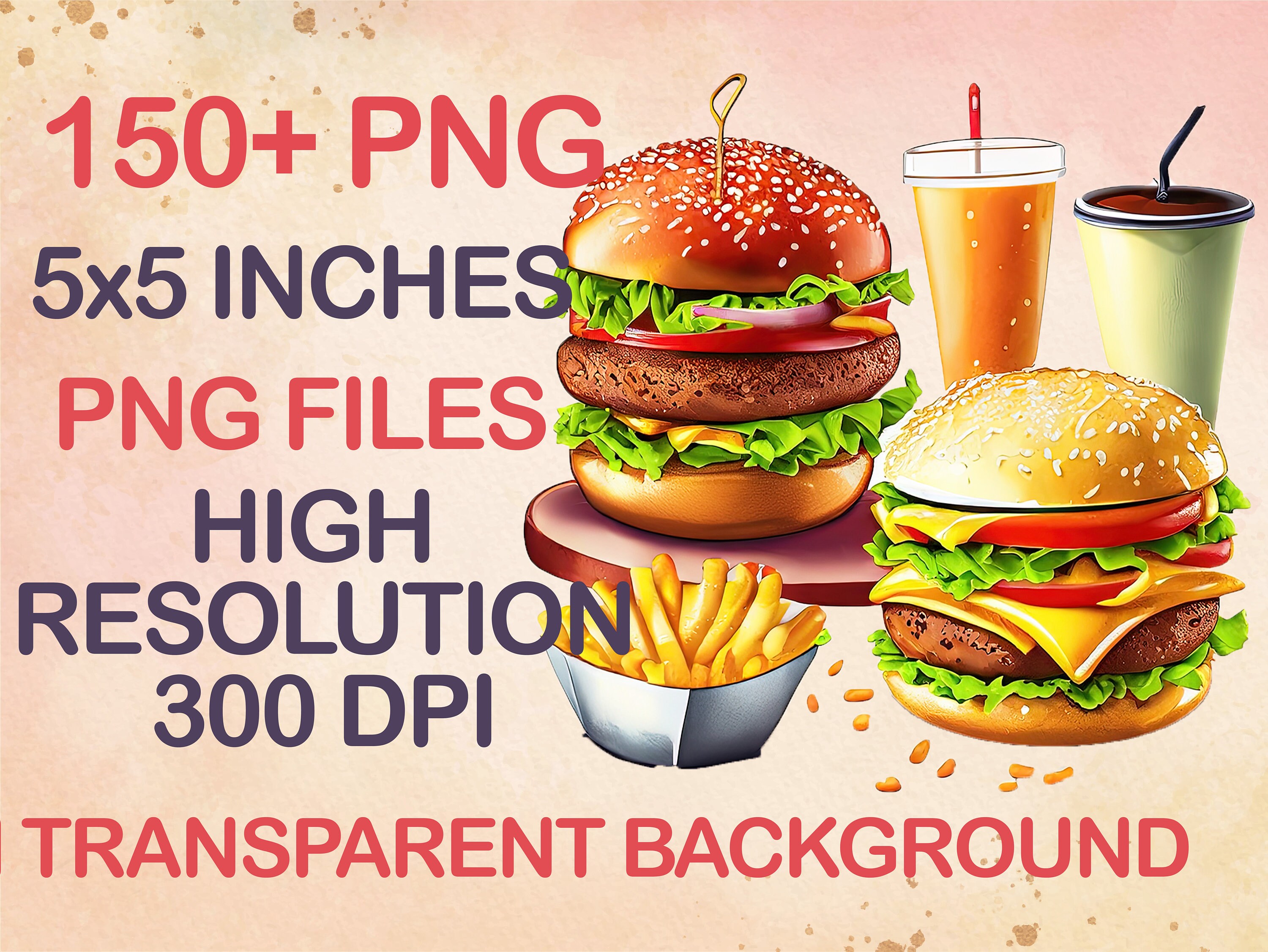 Watercolor Junk Food Clipart Bundel 150transparent PNG Digital Image ...