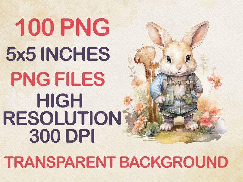 Watercolor Bunny Clipart Bundle 100 Png's, Adorable Rabbits, Cute Bunny ...