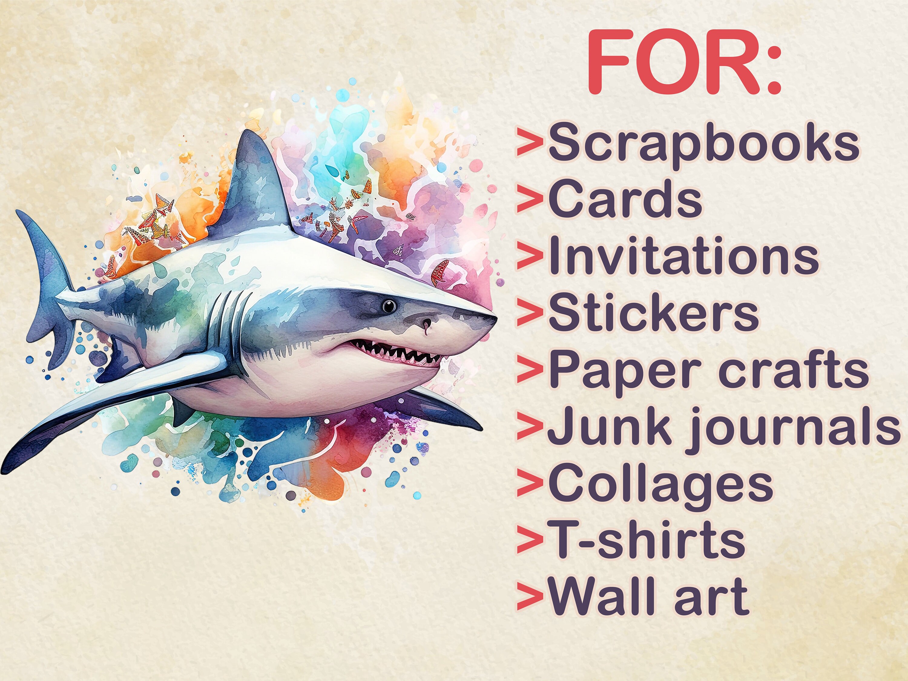 Watercolor Shark Clipart Bundle 60 Png's Oceanic - Etsy