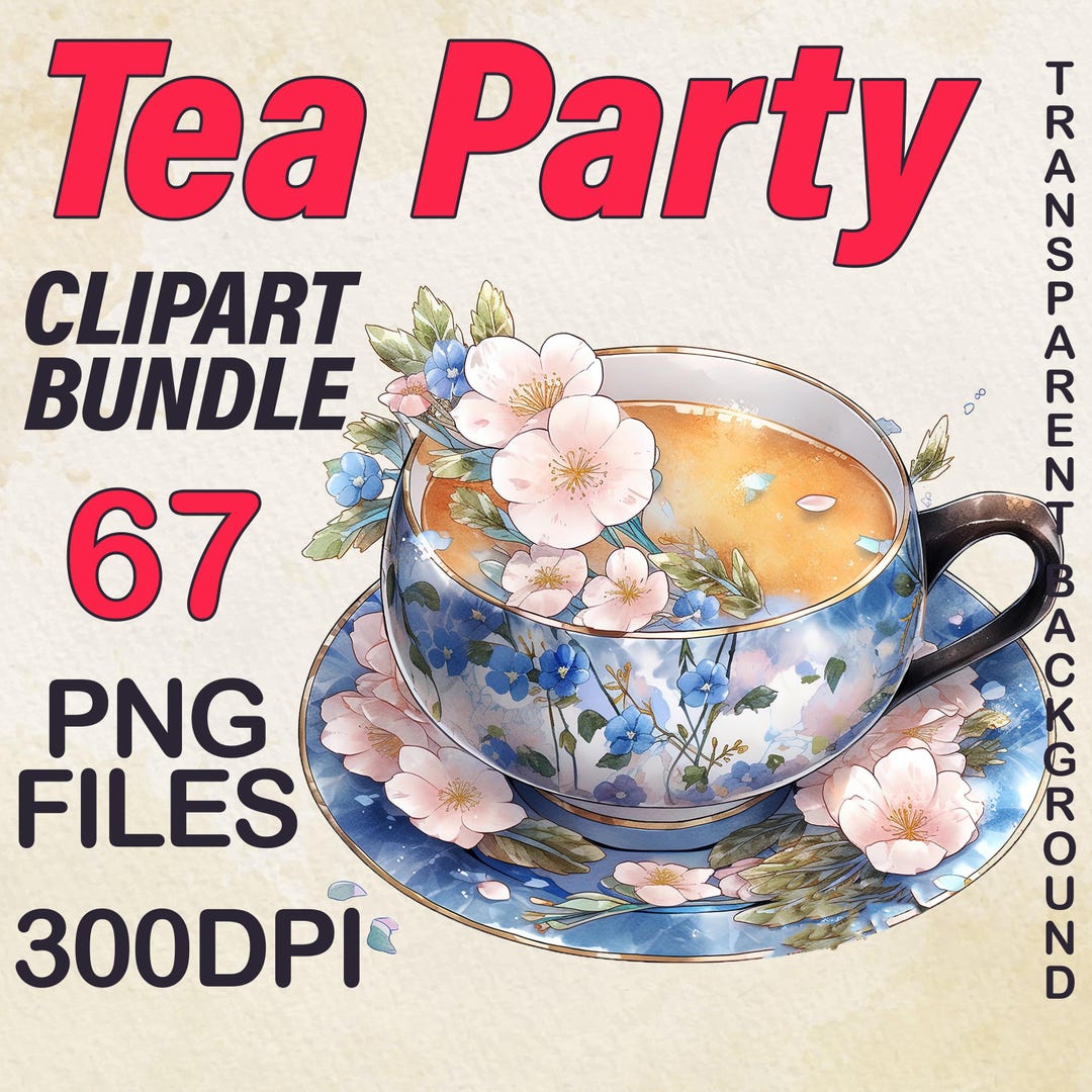 Watercolor Tea Party Clipart Bundle - 67 Png's ,floral Vintage Teacups ...