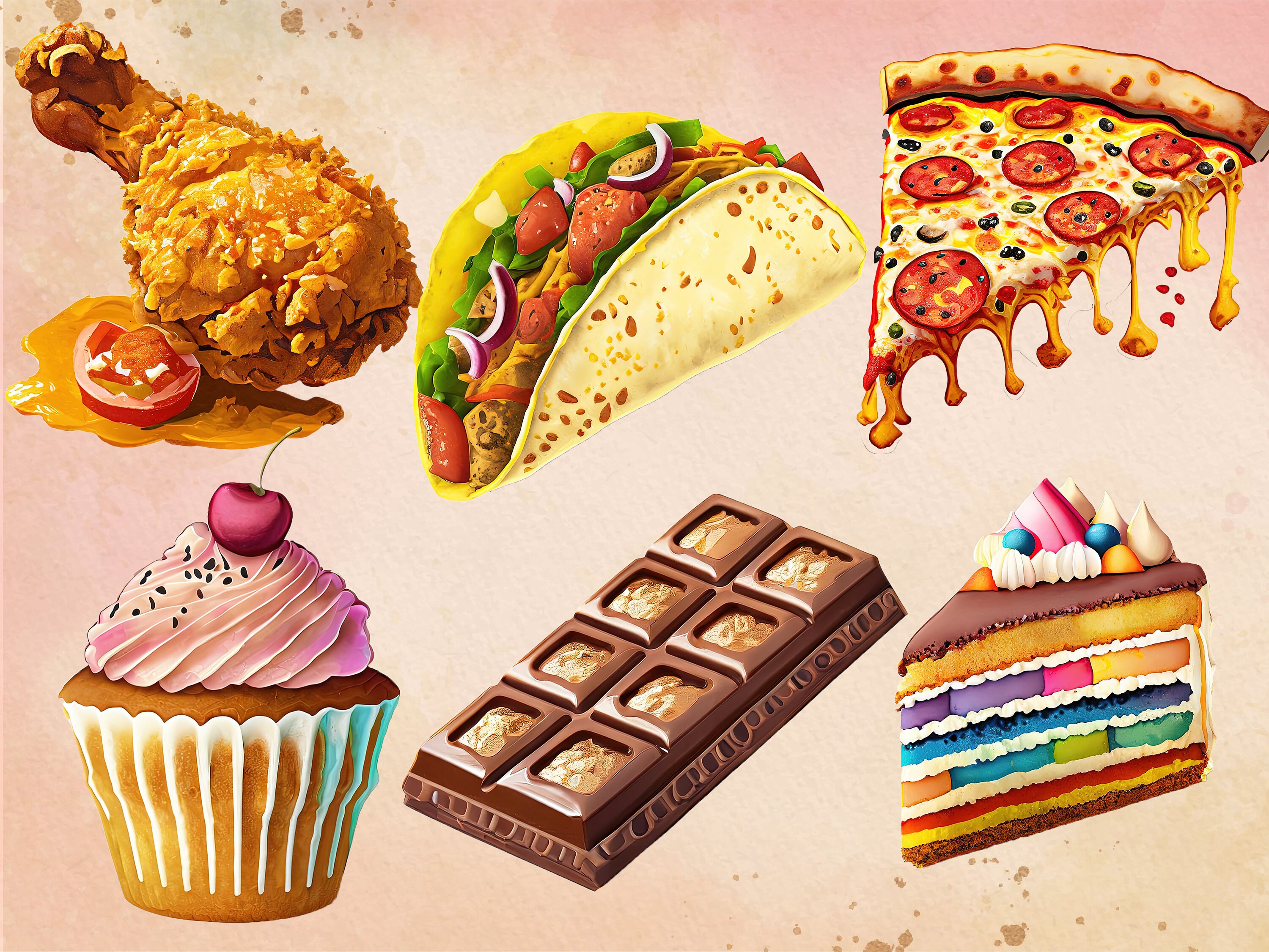 Watercolor Junk Food Clipart Bundel 150transparent PNG Digital Image ...
