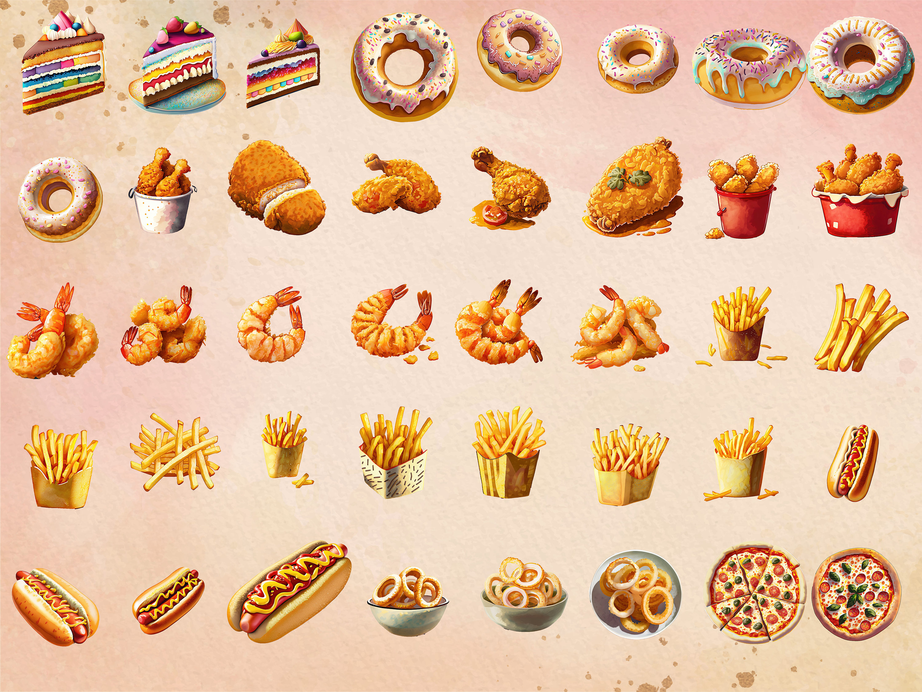 Watercolor Junk Food Clipart Bundel 150transparent PNG Digital Image ...