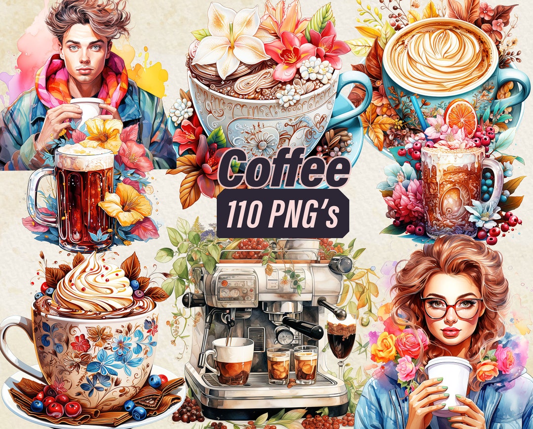 Watercolor Coffee Clipart Bundle 110 Png's Coffee Lovers, Magical ...